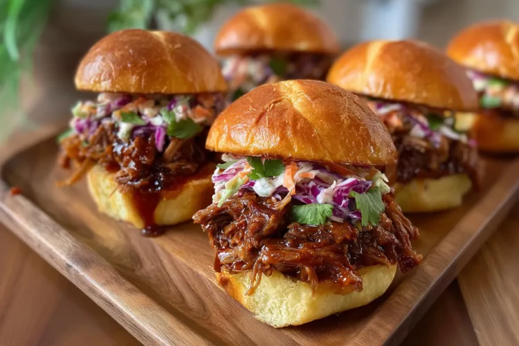 Slow Cooker Pulled Beef BBQ Sliders - Savortales